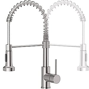 Apetecer Kitchen Faucets with Pull Down Sprayer Commercial Solid Brass Single Handle Kitchen Sink Faucets for Farmhouse Camper Laundry Utility Rv Wet Bar Sinks Brushed Nickel