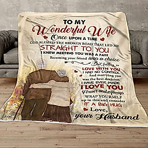 Personalized To My Wonderful Wife Throw Blanket, Gift To My Wife Blanket From Husband, Once Upon A Time, Love Letter Blanket, Customized Name, Custom Blanket for Valentine’s Day, Wedding, Anniversary