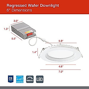 Juno WF6 REG SWW5 90CRI CP6 MW M2 Canless Wafer Recessed LED Downlight, Shallow Regressed Baffled Trim Style, 6-Inch, Matte White, 6-Pack
