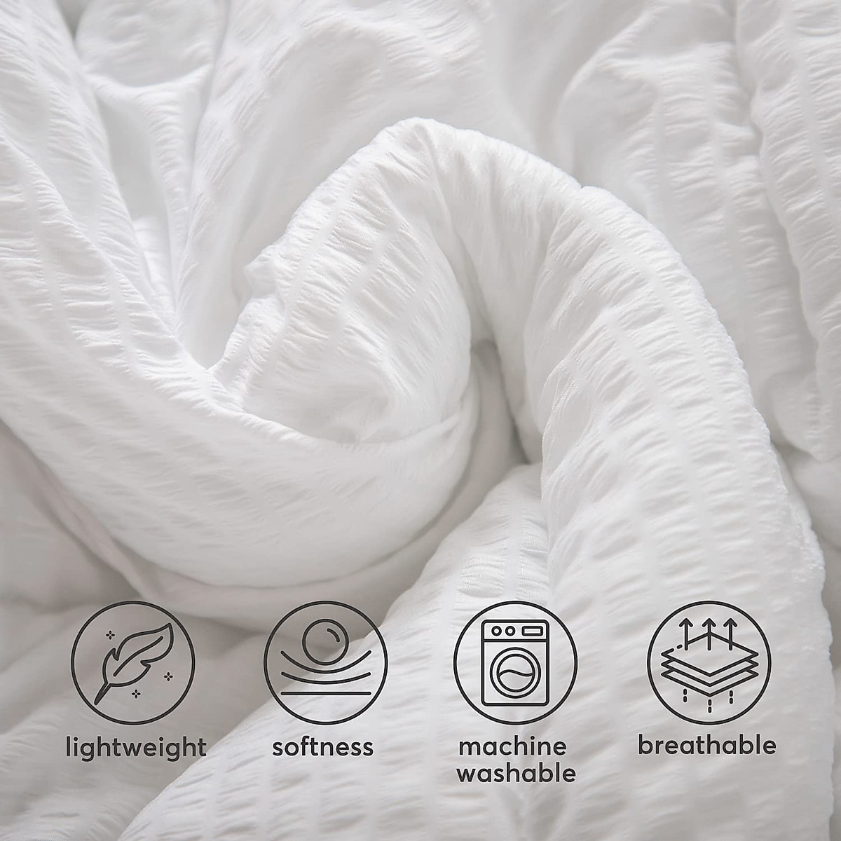 KASENTEX Winter Warmth Quilted Comforter Set King with 2 Pillow Shams, Cozy Soft Seersucker Bedding Set Textured, Down Alternative Fill(King Set, White)