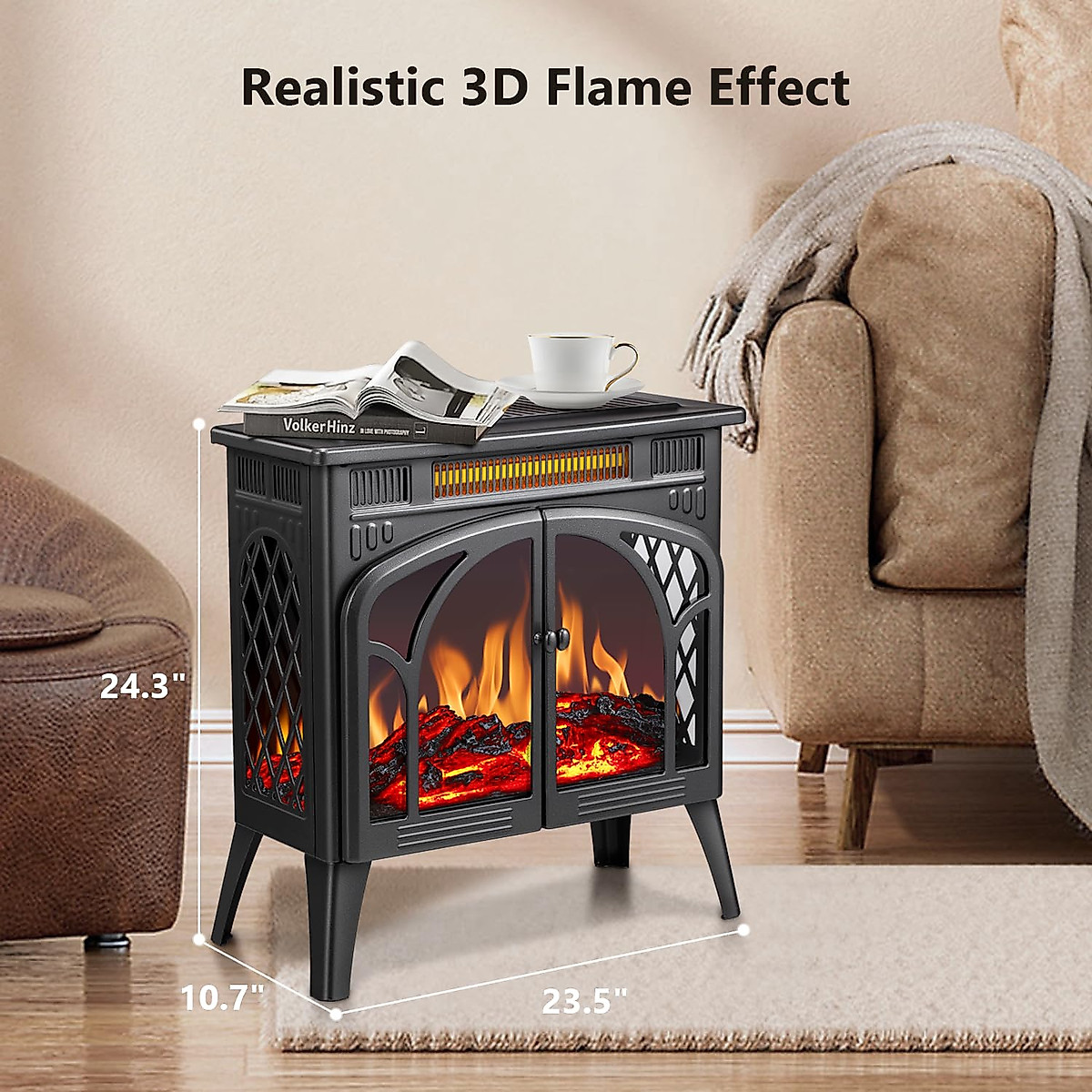 Havato Electric Fireplace 25" with Remote Control, Adjustable Realistic Flame, 2 Heating Modes, Sleep Timer, Overheating Protection. Ideal for Indoor Electric Fireplace Stove, Infrared Heater, Grey
