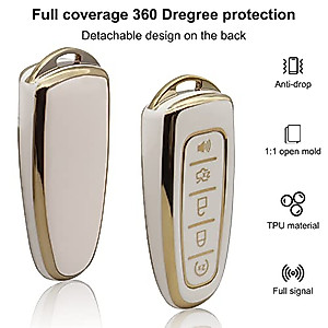 for Ford Key Fob Cover with Metal Keychain, Soft Full Protection Key Case Compatible with Ford C-Max Edge Escape Expedition Explorer Flex Focus Taurus Lincoln MKS MKT MKX Navigator Key Protector White