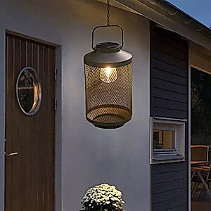 1 Pack Large Solar Lantern Outdoor Hanging - Decorative Green Tabletop Edison LED Metal Light for Garden, Patio, Yard, Porch, Pathway, Driveway, and Camping - Warm White Lighting