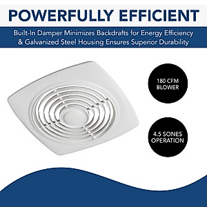 Broan-Nutone 511 Room-to-Room Ventilation Fan, Plastic White Square Exhaust Fan, 4.5 Sones, 180 CFM, 8"