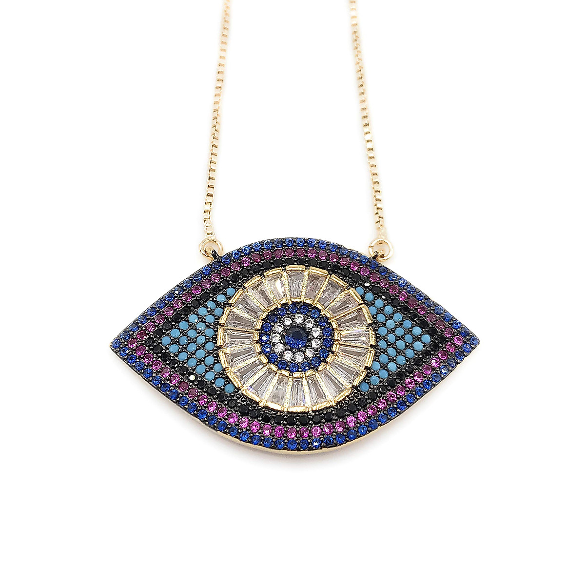 LESLIE BOULES Evil Eye Necklace for Women 18K Gold Plated Sliding Chain Protection Jewelry (FASHION)