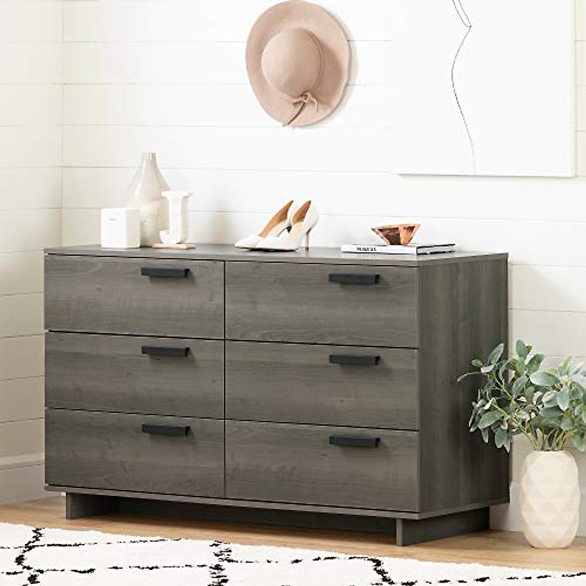 South Shore Cavalleri 6-Drawer Double Dresser, Gray Maple