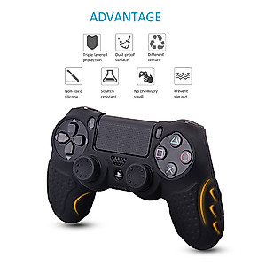 CHINFAI PS4 Controller DualShock4 Skin Grip Anti-Slip Silicone Cover Protector Case for Sony PS4/PS4 Slim/PS4 Pro Controller with 8 Thumb Grips (Black)