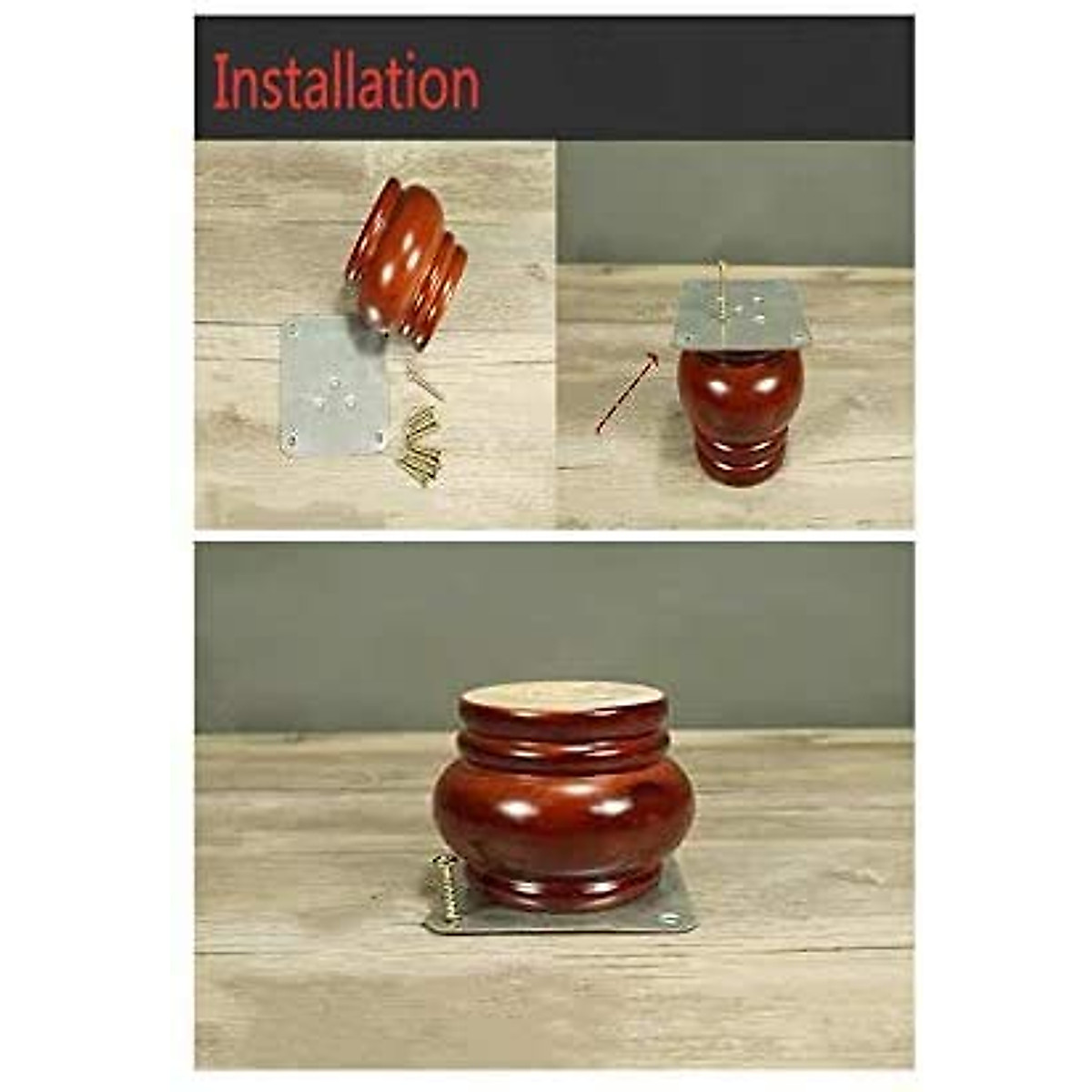 Mysummer 4PCS Round Furniture Bun Feet Walnut Finished 2.56inch Tall Wood Sofa Legs Replacement for Armchair Couch Sofa Cabinet Chair Loveseat Ottoman Dresser Legs