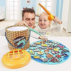 TOP BRIGHT Montessori Toddler Fishing Game - Kids Wooden Magnetic Fishing Toys Gifts for 3 Years Old Girls Boys, Fine Motor Skills for Toddler