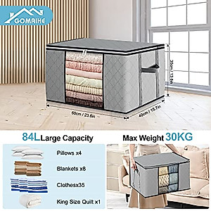GoMaihe Clothes Storage Bags 6 Pack, Foldable Storage Bins Closet Organizers Stackable Containers with Reinforced Handles and Lids, Clothing Blanket Toy Shoe Comforters Pillow Organization, Grid Gray