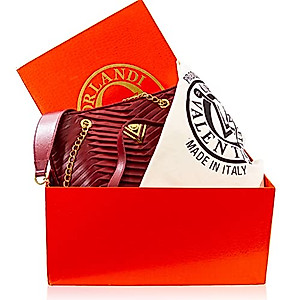 Valentino Orlandi Medium Purse Tote Wavy Pleated Burgundy Leather Italian Designer Bag w/Chain