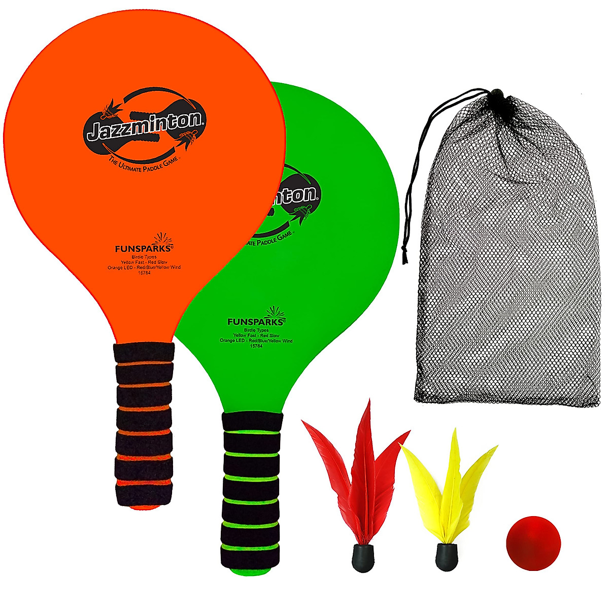 Jazzminton Lite – Indoor & Outdoor Game for Family and Friends – 2 Paddles, 2 Birdies, 1 Ball - All Season Paddle Game for Kids and Adults – Take Your Kids Outside for Some Active Fun