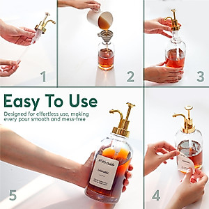 Glass Syrup Dispenser for Coffee Bar - No Leak, 16.9 Oz (500ml), Golden Pump, Easy-to-Use, Coffee Syrup Dispenser with 20 Labels & Silicone Funnel, Premium Quality & Durable – Pack of 2