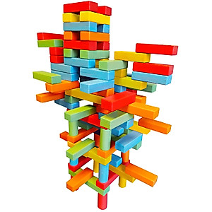 Wooden Bricks 45 Magnetic Building Blocks, Magnetic Building Set consisting of 25 Colorful Wooden Bricks with 2 Magnets, 15 Colorful Wooden Bricks with 3 Magnets, 5 Colorful Wooden risers