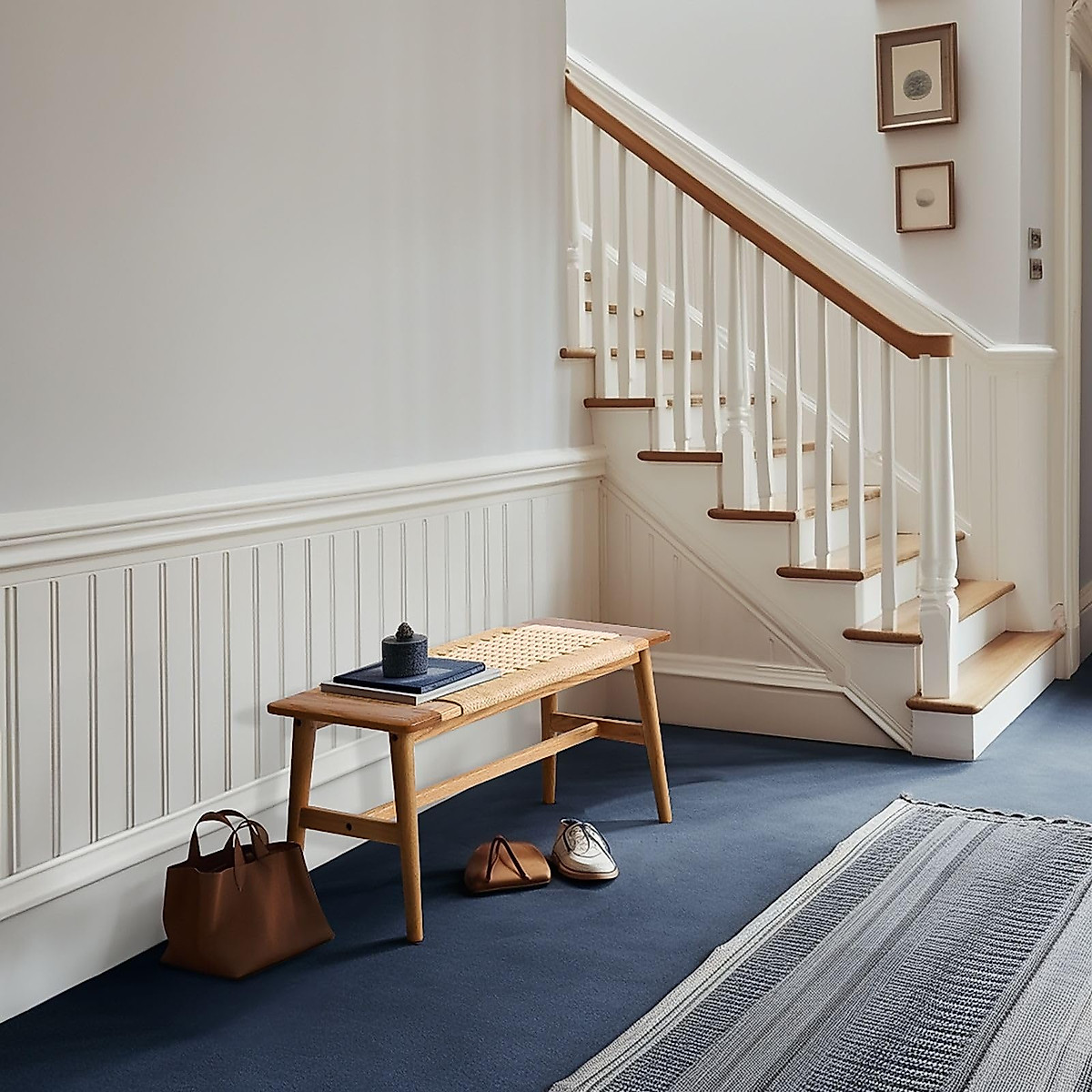 Vadisun 100% Solid Oak Wood Bench,Hand Woven Chair Surface Design,Solid Structure of Chair Legs,Bedroom Bench/Entryway Bench/Dining Bench (Original Wood,31.49”*11.81”*15.98”)