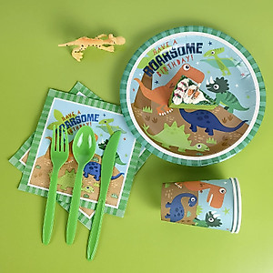 GOOCHOO 144 Pack Dinosaur Party Supplies Sets Severs 24 Person Including Plates Napkins Cups and Cutlery for Birthday Party