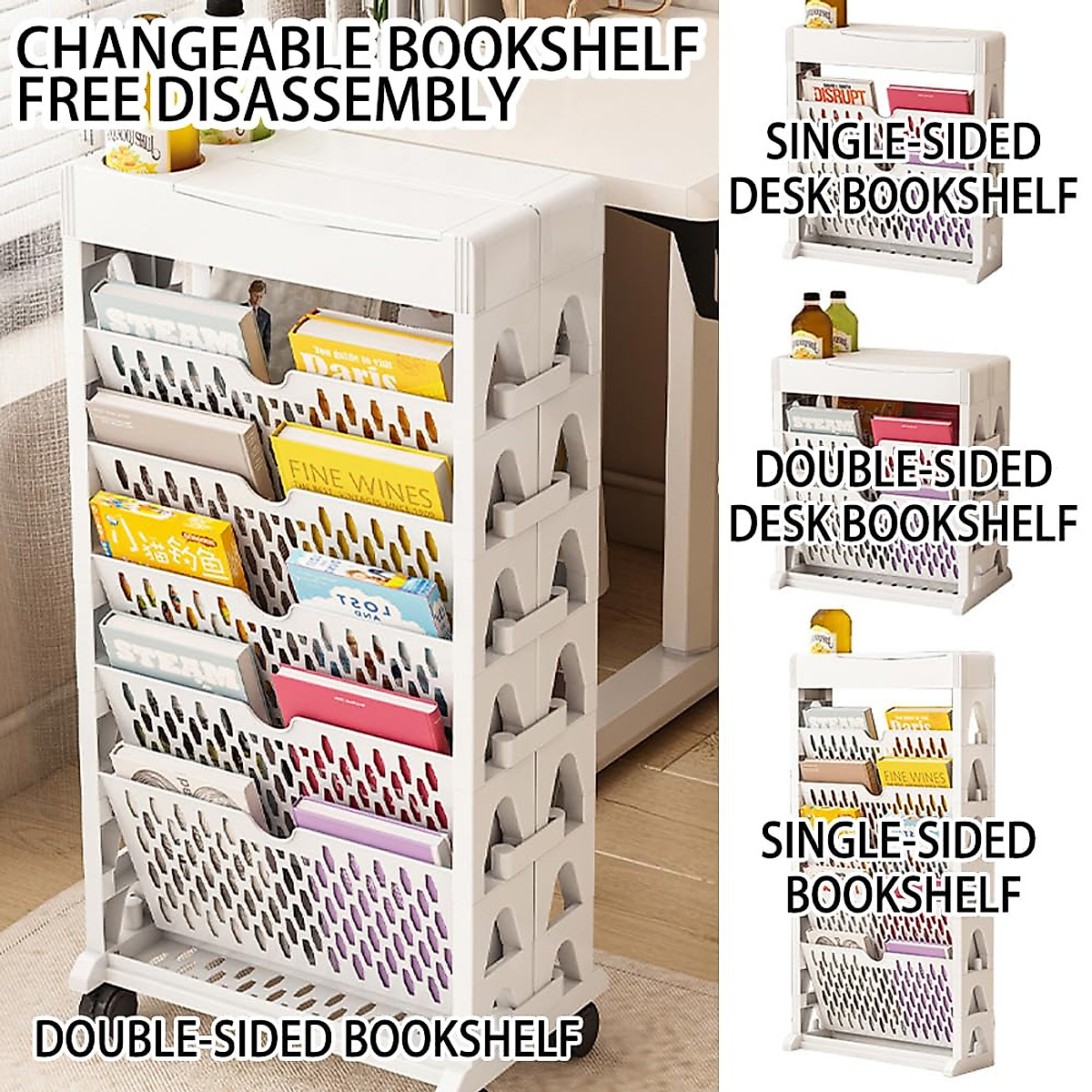 YAYLAIP Rolling Bookshelf Cart,6-Tier Large Capacity,on Wheels Moveable Office Desk File Bookshelf Organizer,with Wheel Multilayer Rotatable,Mobile Portable Removable Plastic Practical Rolling（Green