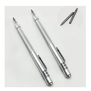 HeyooHeloo Aluminum Etching Engraving Pen,Tungsten Carbide Tip Scriber with Clip and Magnet 2 pack，Extra 2 Free Replacement Tips Included.（2 of pack）