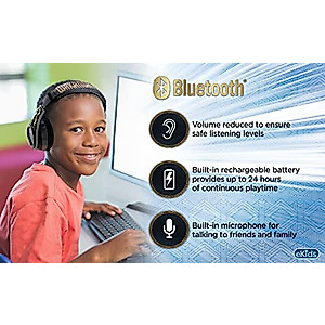 eKids Black Panther Wakanda Forever Bluetooth Headphones, Wireless Headphones with Microphone Includes Aux Cord, Volume Reduced Kids Foldable Headphones for School, Home, or Travel