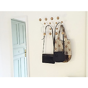 SHISEDECO Classic Hang it All Coat Rack, Mid Century Modern Wall Mounted Coat Hooks with Painted Solid Wooden Balls(Multi Colors Available) (White Frame Natural)