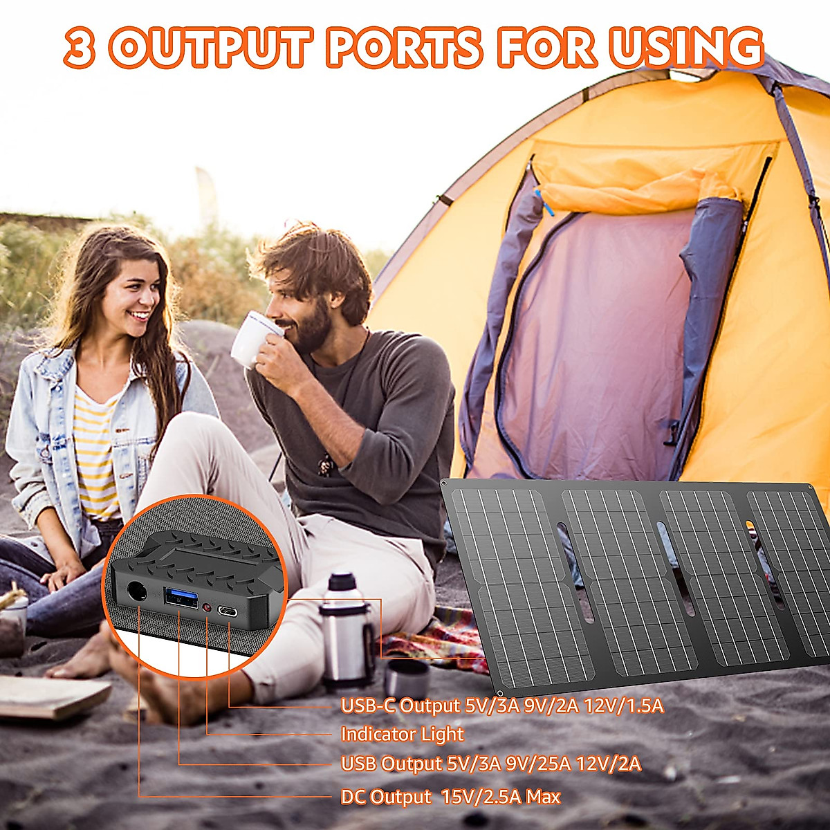 Apowking 146Wh Portable Power Bank with AC Outlet & 40W Foldable Solar Panel & 5 Watts USB Led Light Bulb, Portable Power Station for Camping, Home Emergency, Traveling, RV Trip
