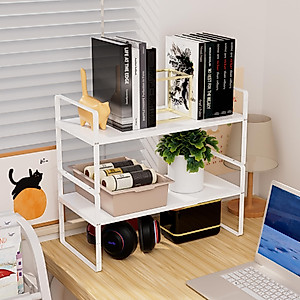 WEJIPP Expandable Cabinet Shelf Organizer Stackable Shelves Adjustable Shelf Riser for Kitchen Pantry Office,10.24" W,White