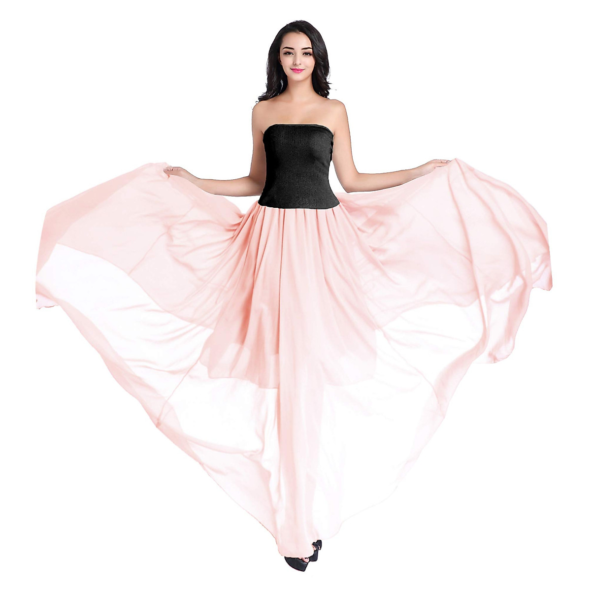 v28 Womens Maxi Midi White Flowy Long Black Summer Plus Size Sheer Chiffon Skirt (3XL,Coral)