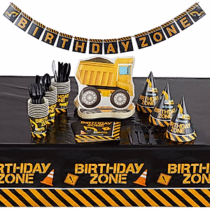 Construction Birthday Party Dinnerware, Banner, Hats (Serves 24, 146 Pieces)