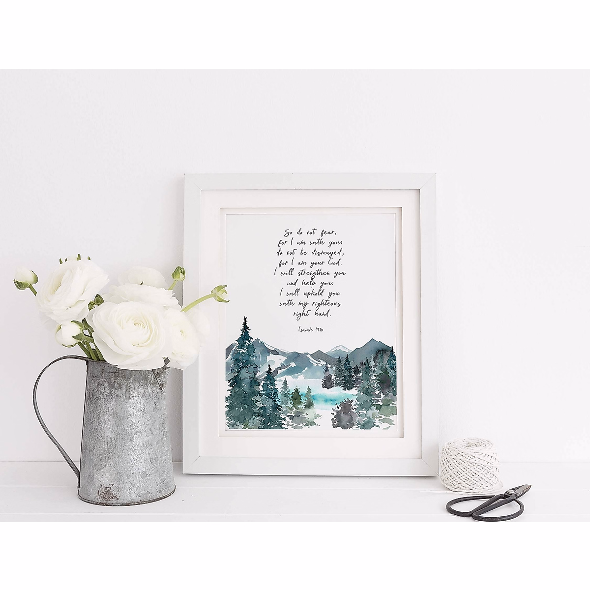 Isaiah 41 10 Wall Art, Watercolor Mountains Bible Verse Poster, Christian Gifts Men UNFRAMED 8x10, Crafty Cow Design