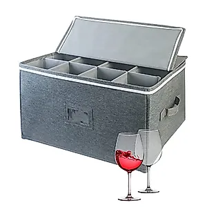 Boczif Wine Glass Storage Cases, Stemware Storage Chest Boxes with Dividers, Glassware Storage Containers Holds 12 Red or White Wine Glasses, Champagne Flutes, Crystal, Drinkware with Label Window