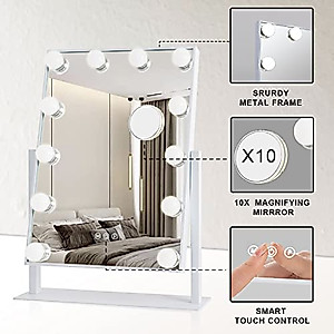 Hansong Vanity Mirror with Lights Makeup Mirror with Lights 12 Dimmable Bulbs Hollywood Lighted Makeup Mirror Detachable 10x Magnification 3 Color Lighting Modes
