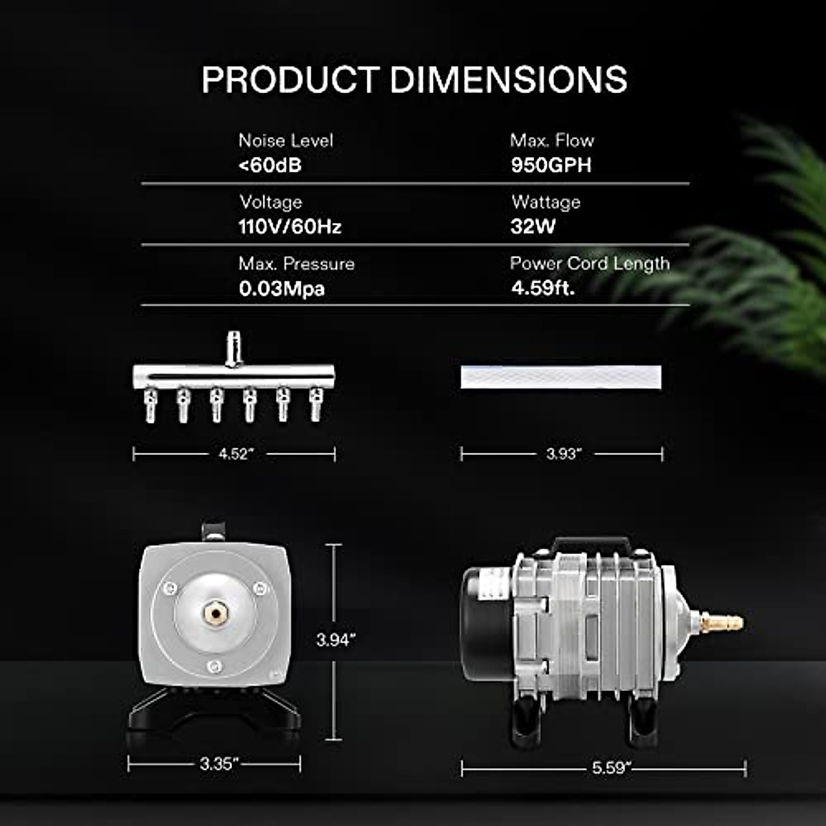 VIVOSUN Commercial Air Pump 950GPH, 32W, 60L/min 6 Outlet for Aquarium and Hydroponic Systems