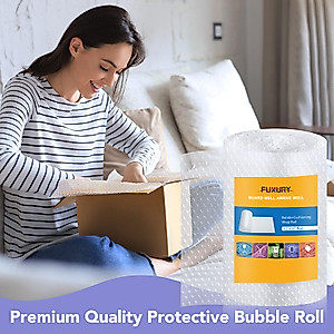 2-Pack Bubble Cushion Wrap Roll, Fuxury 12 Inch x 72 Feet Total Air Bubble Cushioning Wrap, Perforated Every 12", Included 20 Fragile Sticker Labels for Packaging Moving Shipping Boxes Supplies