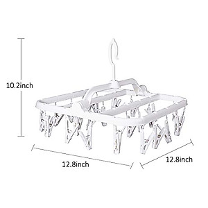 Annaklin Foldable Clip Hangers with 26 Drying Clips, Underwear Hanger with Clips, Plastic Laundry Clip and Drip Drying Hanger for Socks, Bras, Lingerie, Clothes, Sturdy, White