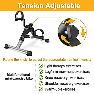 Pedal Exerciser Desk Exercise Bike Leg and Arm Recovery Bike with LCD Monitor Foldable and Porable (Black/Grey)