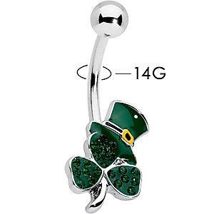 Body Candy Womens 14G 316L Stainless Steel Navel Ring Top Hat Shamrock St Patricks Belly Button Ring