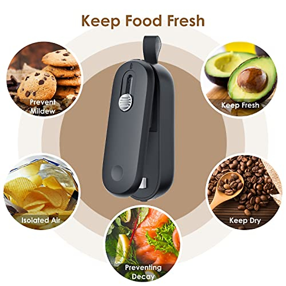 ODSD Mini Bag Sealer, 2 IN 1 Heat Sealer & Cutter Battery Powered, Portable Handheld Bag Resealer Vacuum Sealer Saver Machine Kitchen Gadget for Chip Bags Food Storage (Battery Included)