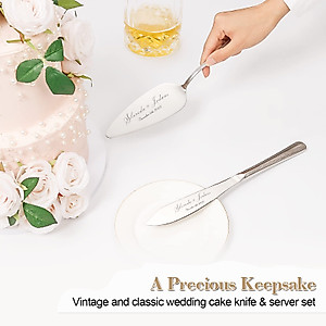 Cake Cutting Set for Wedding, Personalized Wedding Cake Knife and Server Set, Vintage Engraved 2-Piece Pie Cake Cutter Serving Set, Custom Bridal Anniversary Birthday Quinceañera Gift(Silver)