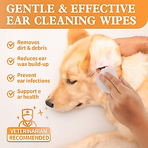 Trunahcao Dog Ear Wipes, Dog Ear Cleaner Wipes Ear Cleaning Wipes for Dogs,Cats - Gently Remove Ear Wax - Relieve Ear Infections, Itching,Scratching,120ct (3.15in) Pet Ear Cleanser