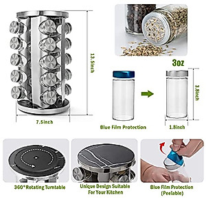 Rotating Spice Rack Organizer with 20 Empty Spice Jars, 135 Spice Labels with Funnel Complete Set, Seasoning Organizer for Cabinet, Revolving Spice Rack for Countertop