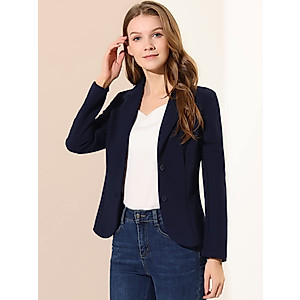Allegra K Women's Work Office Lapel Collar Stretch Jacket Suit Blazer X-Small Navy Blue