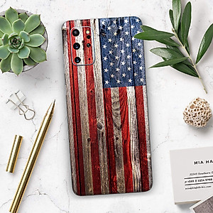 DesignSkinz Wooden Grungy American Flag | Protective Vinyl Decal Wrap Skin Cover Compatible with The Samsung Galaxy S20 Plus (Full-Body, Screen Trim & Back Glass Skin)