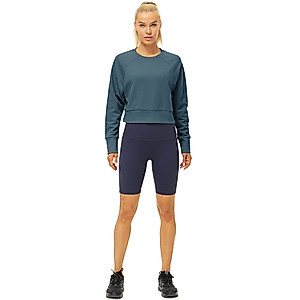 icyzone Cropped Crewneck Sweatshirt for Women, Casual Long Sleeve Pullover Tops for Spring Fall Winter (Medium, Dusty Blue)