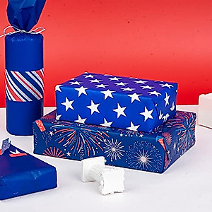WRAPAHOLIC Wrapping Tissue Paper - 60 Sheets 14 x 20 Inch Blue Red White Tissue Paper Bulk for Independence Day Gift Wrapping, Arts & Crafts, Packing and Decorations