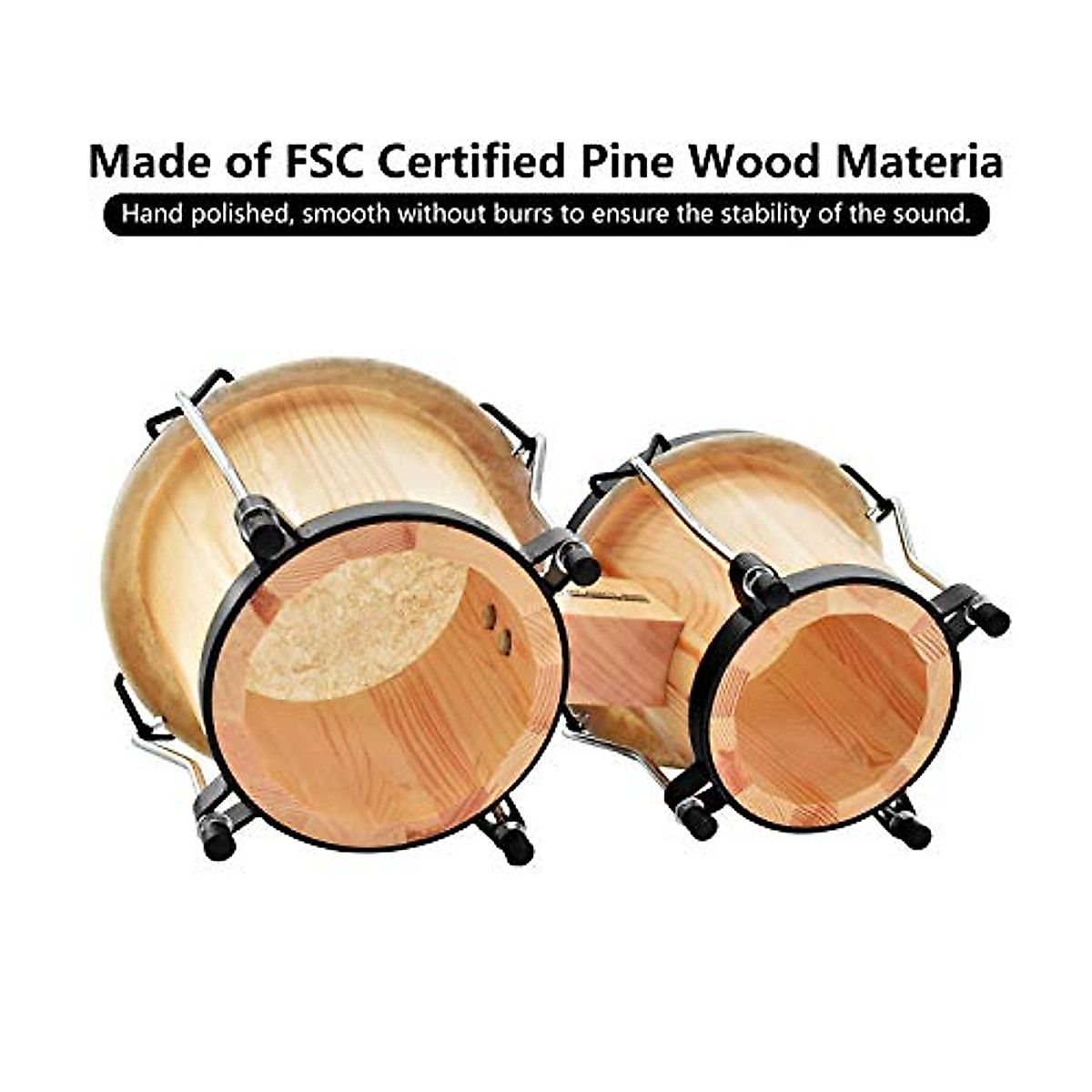 MUSICUBE Bongo Drum Set with Tuning Wrench Professional Wooden Percussion Instrument for Beginner Adults Kids (Natural Skin)