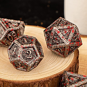 D&D Dice Set for Dungeons and Dragons, RUNFNG 7PCS Metal DND Dice Set D20 D12 D10 D8 D6 D4 D%, Blood Spatter D and D Polyhedral Dice Set for RPG Role Playing Table Game, Warhammer with Gift Box…