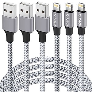 TAKAGI 3Pack 6FT Nylon Braided Lightning Cable USB Charging Phone Charger Cord Compatible with Phone 14 13 12 11 Pro Max XR XS X 8 7 6 Plus SE and iPad