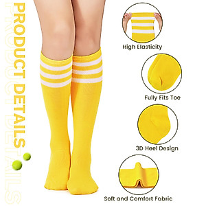 Komorebi Women's Knee High Athletic Socks Stripes Tube Sport Socks Soft Strench High Socks for Women Outdoor White Red One Size