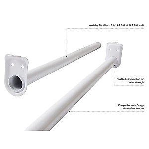 Design House 205823 Adjustable Hanging Closet Rod 30 48-Inch, White Finish, inch inch