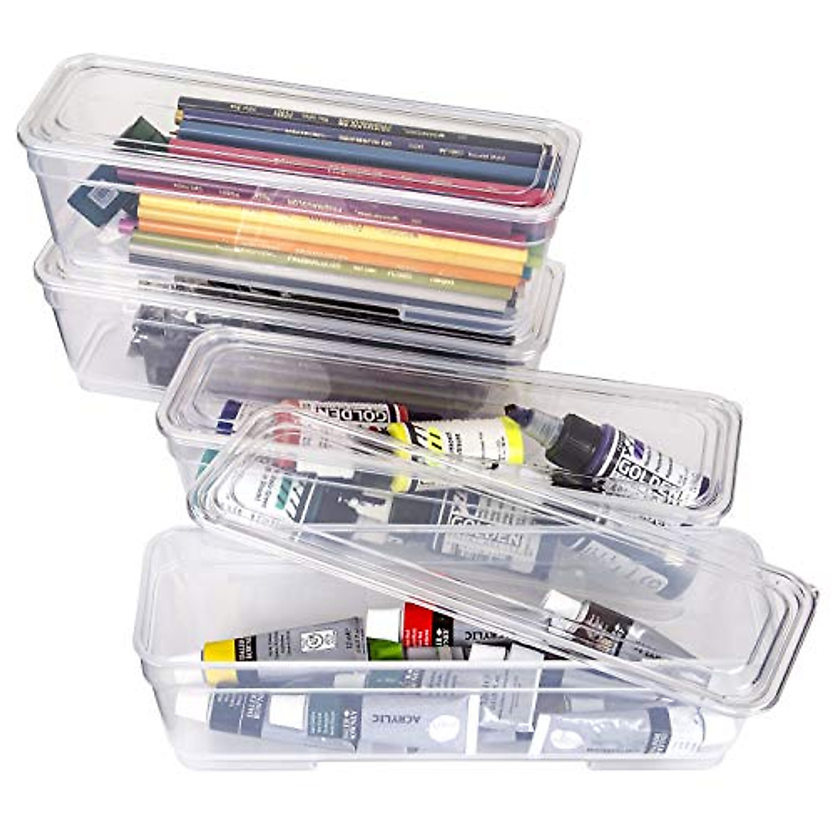 ArtBin 6971AG XL Bins with Lids 4-Pack, [4] Extra Long Art & Craft Organizer Boxes, Clear